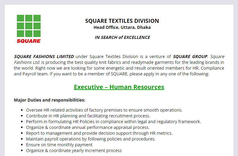 SQUARE Job Circular 2024 - Shawon Jobs